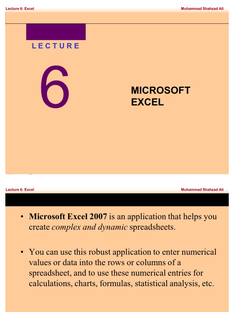 Lec 6 (MS Excel OMT I (4th Monthly) ) | PDF | Microsoft Excel | Spreadsheet