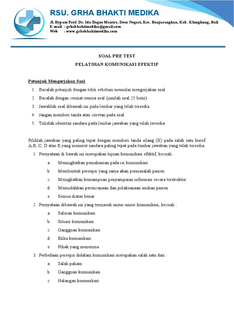 Soal Pre Test Dan Post Test Pelatihan Komunikasi Efektif-1 | PDF