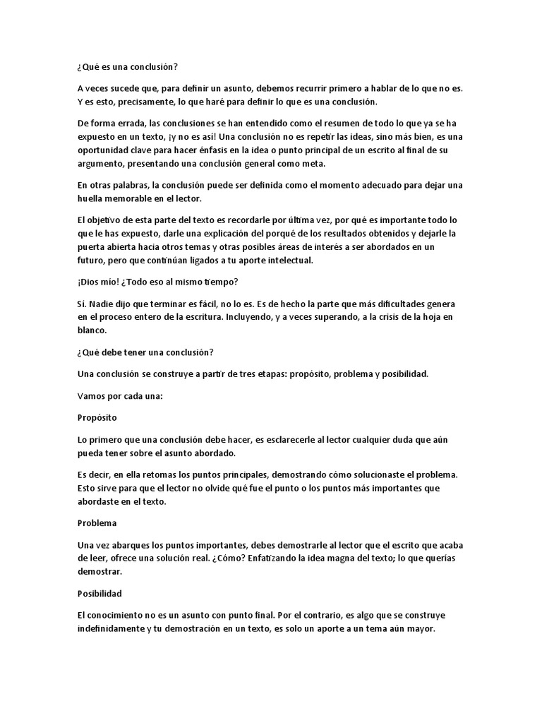 Definición y elementos de una conclusión | PDF | Conocimiento