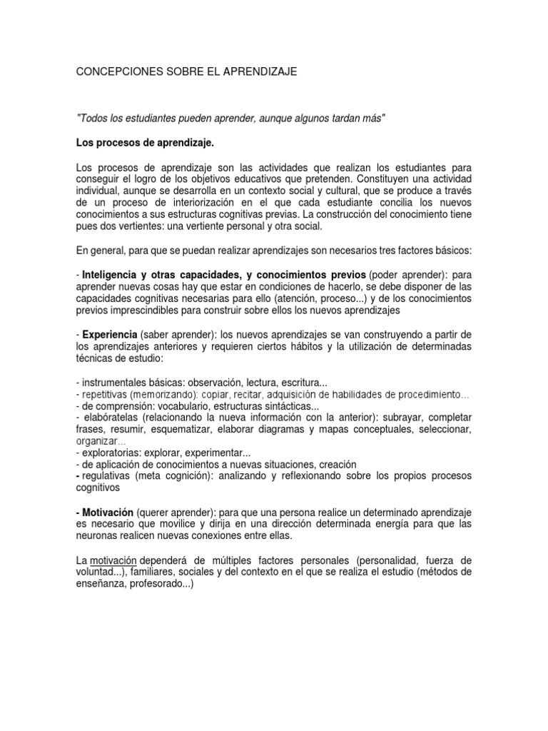 Concepciones Sobre El Aprendizaje | Descargar gratis PDF | Aprendizaje | Memoria