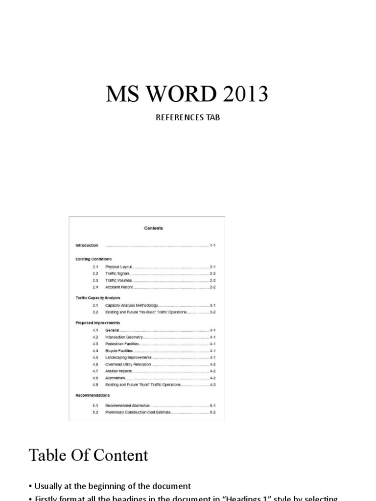 MS WORD 2013: References Tab | PDF | Citation | Written Communication
