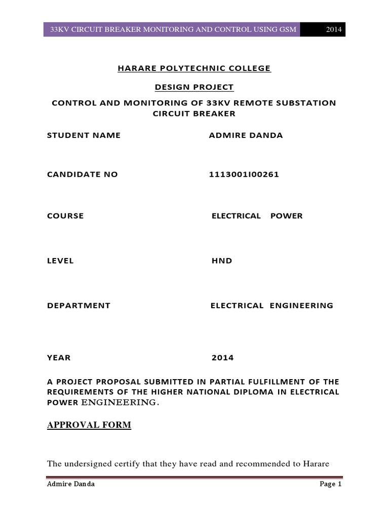 33Kv Circuit Breaker Monitoring and Control Using GSM 2014: Approval ...