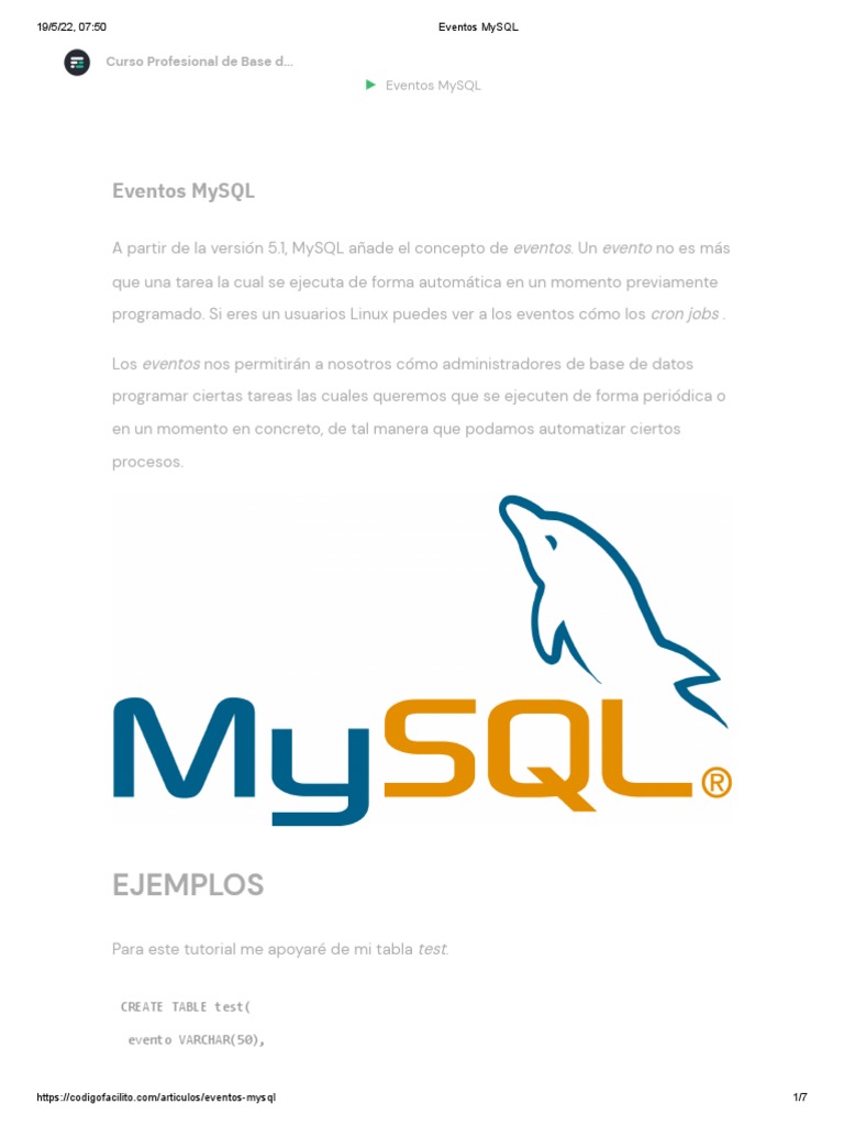 Eventos MySQL | PDF | Mi sql | SQL