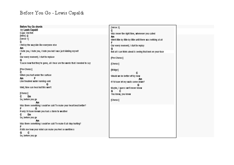 Before You Go Chords by Lewis Capaldi | PDF | Song Structure | Songs