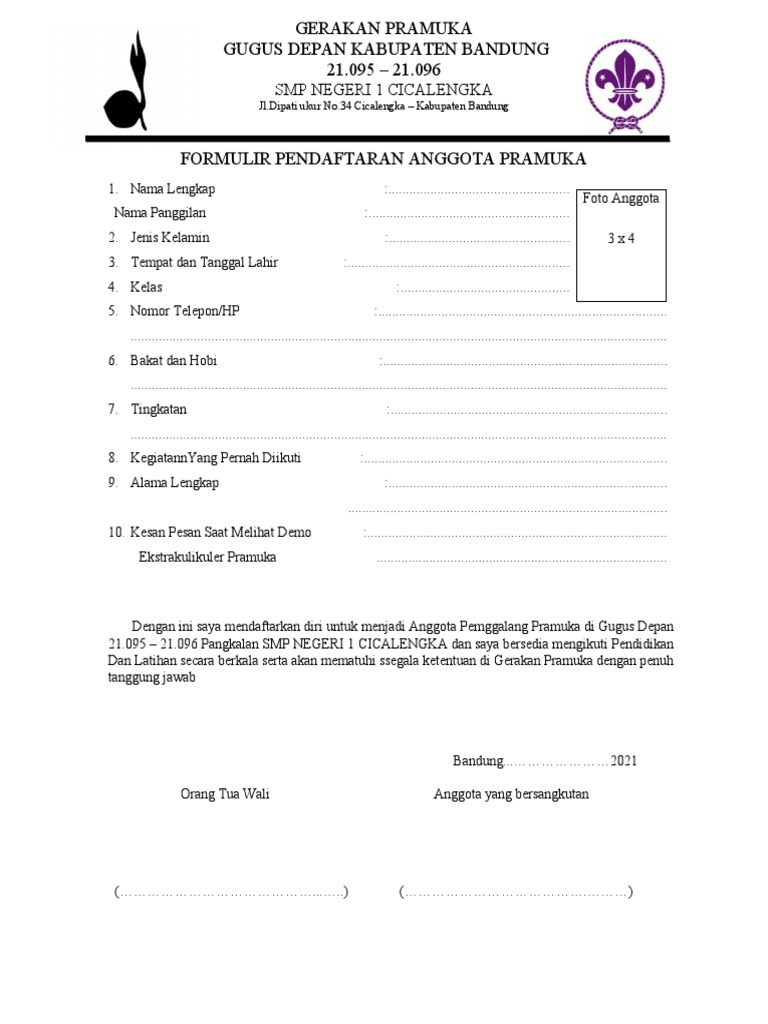 Formulir Pendaftaran Anggota Pramuka | PDF