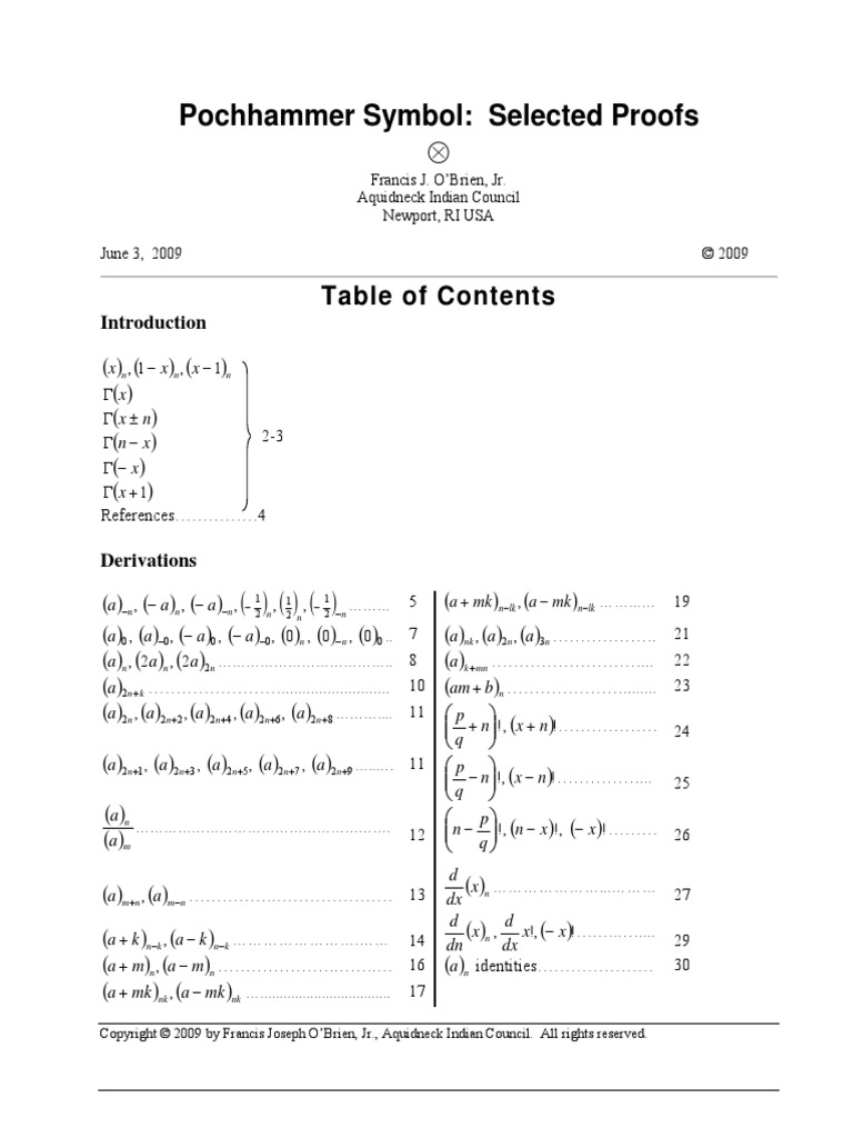 Pochhammer Symbol: Selected Proofs | PDF | Mathematics | Mathematical ...