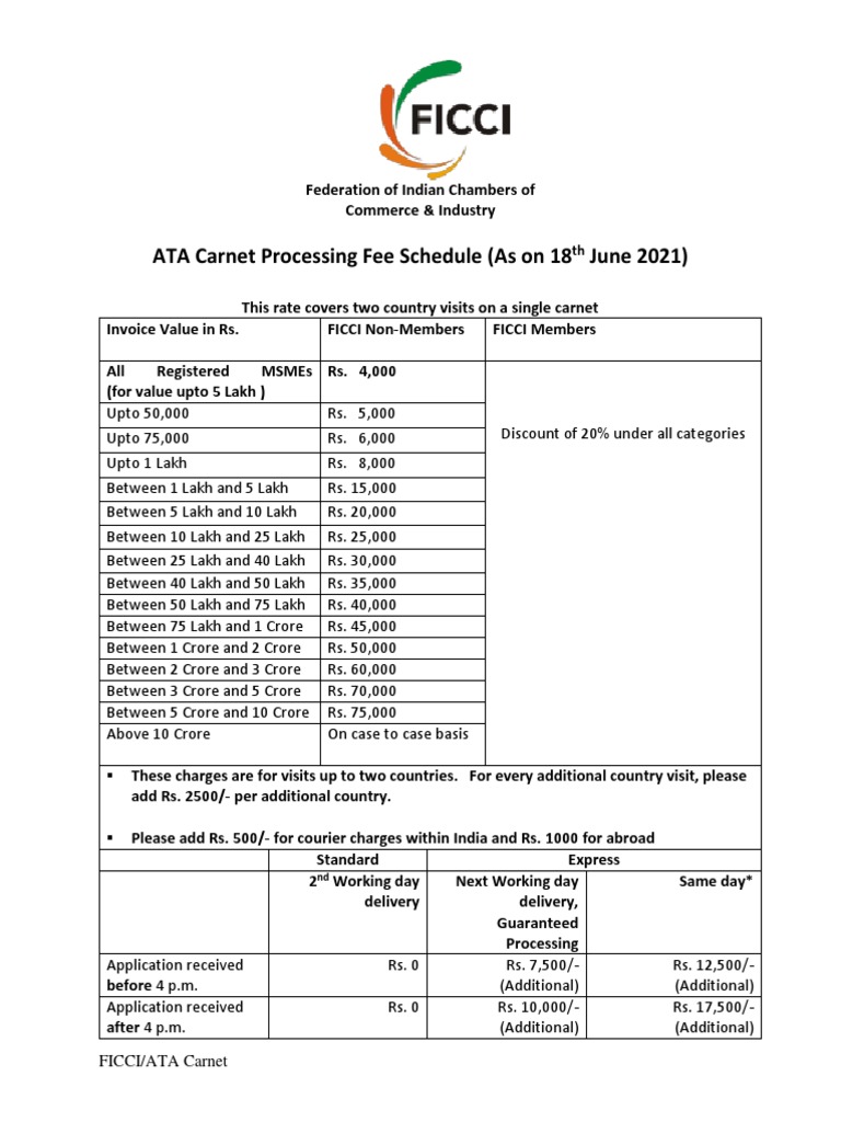 ATA Carnet Processing Fee Schedule (As On 18 June 2021) | PDF | Value ...
