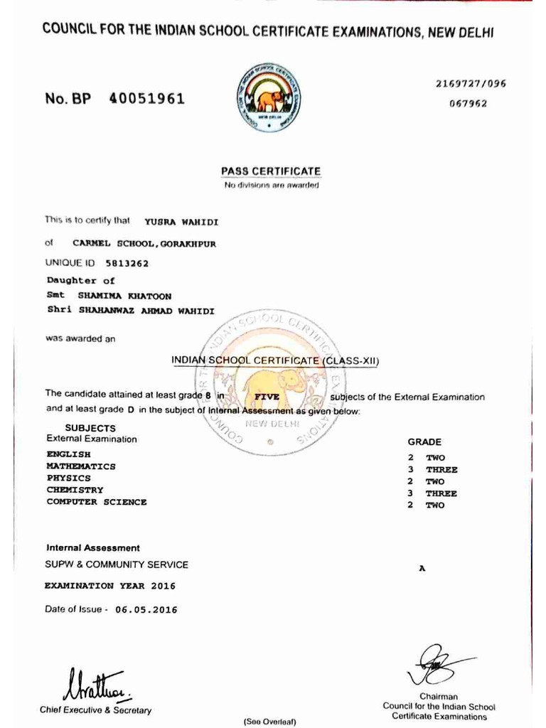 12 Pass Certificate | PDF