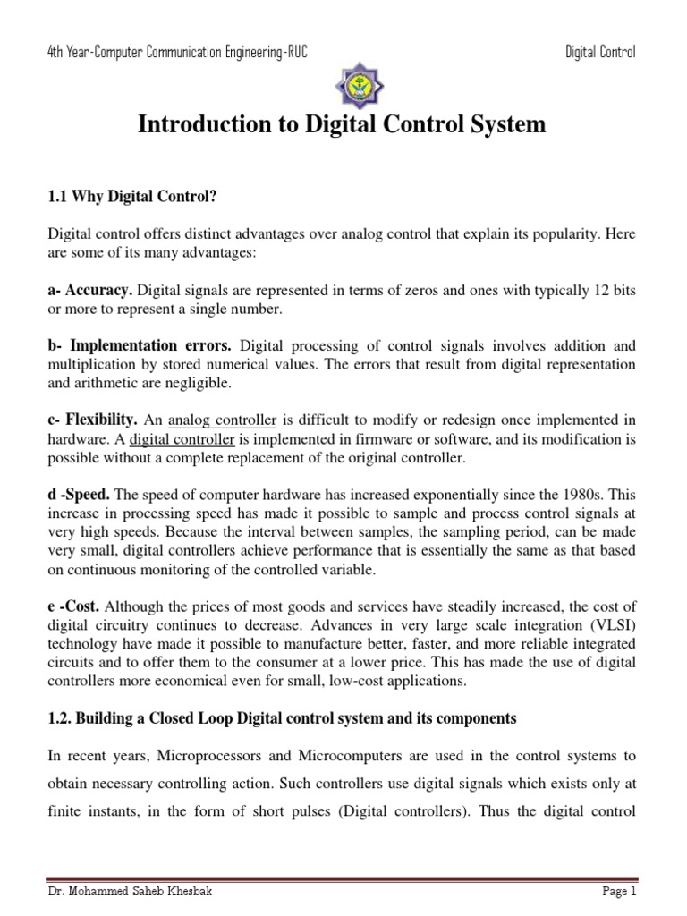 Introduction to Digital Control Systems: Components, Sampling Methods ...