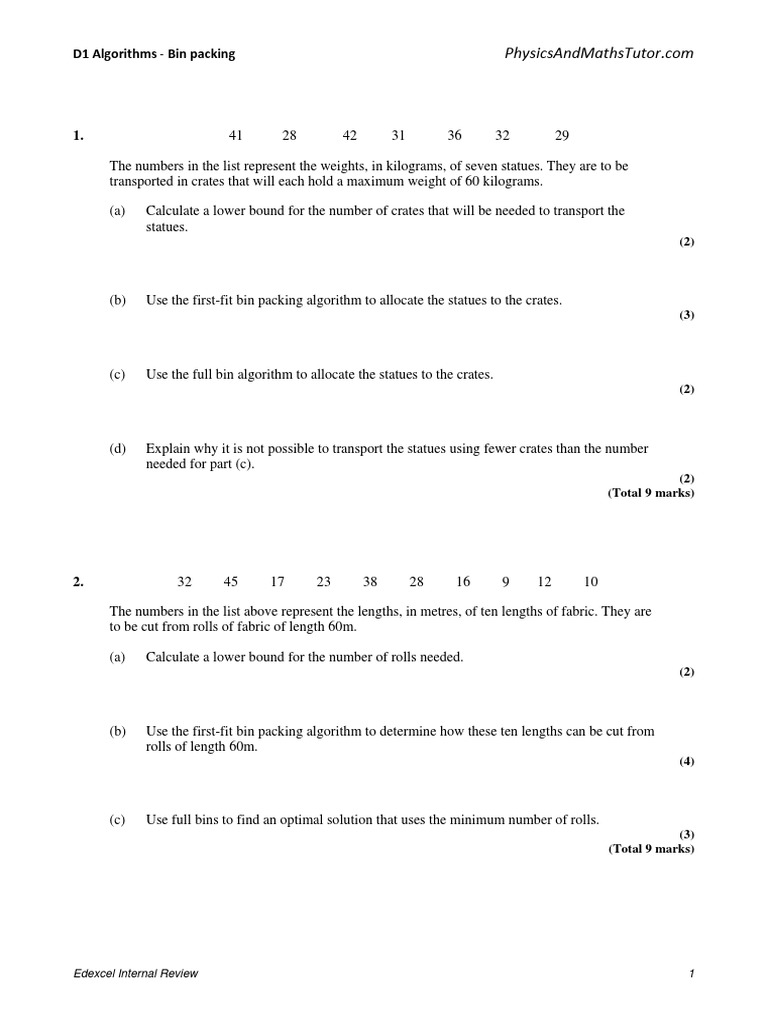 D1 Algorithms - Bin Packing | PDF | Computer Science | Theoretical ...