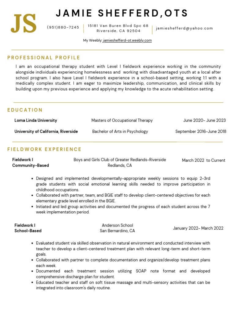 Resume Js 2022 | PDF | Occupational Therapy | Psychotherapy