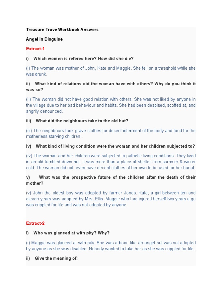 Extract-1: Treasure Trove Workbook Answers Angel in Disguise | PDF