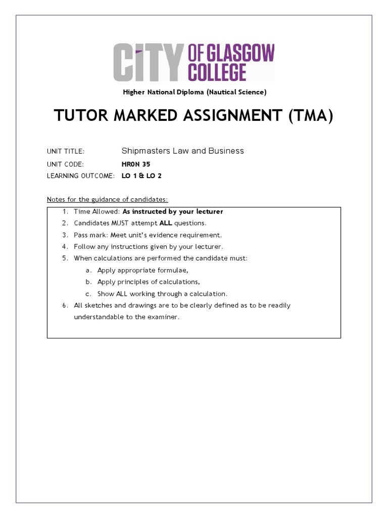 Tutor Marked Assignment (Tma) : Shipmasters Law and Business | PDF ...