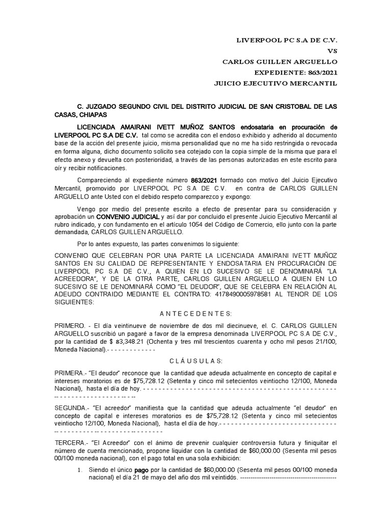 DISTRIBUIDORA LIVERPOOL Vs CARLOS GUILLEN ARGUELLO | PDF | Pagos