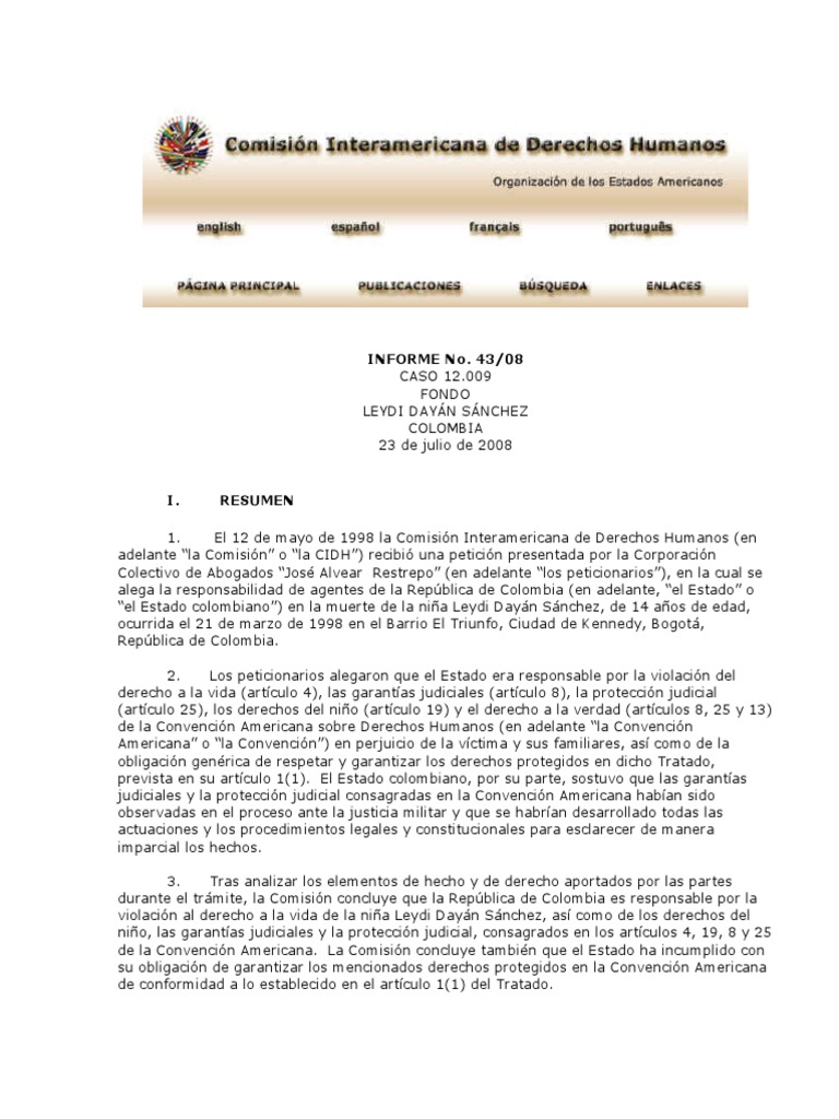 Caso Leydi Dayán Sánchez: violación derechos niña | PDF | Convenio ...
