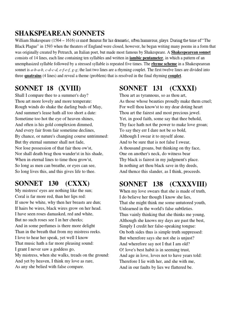Shakespearean Sonnets | PDF | Sonnets | Poetic Form