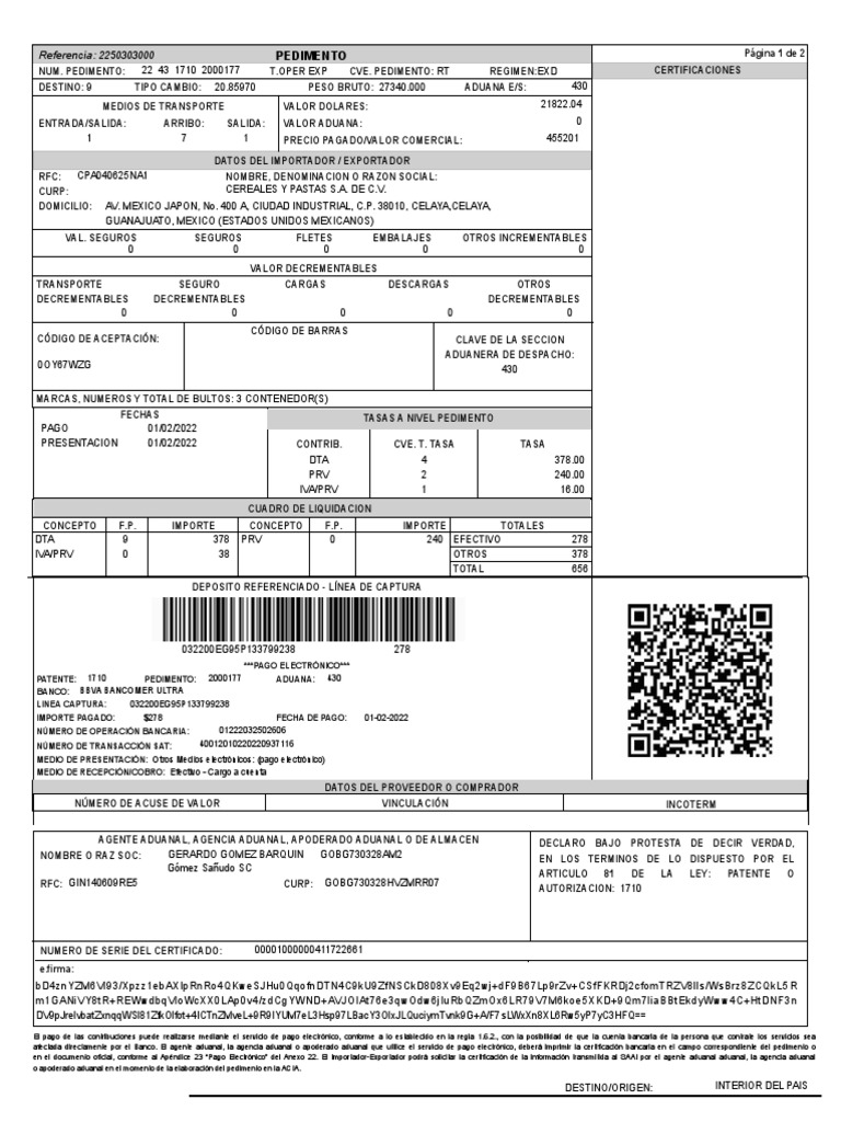 Pedimento de Exportacion | PDF | Bancos | Negocios Internacionales