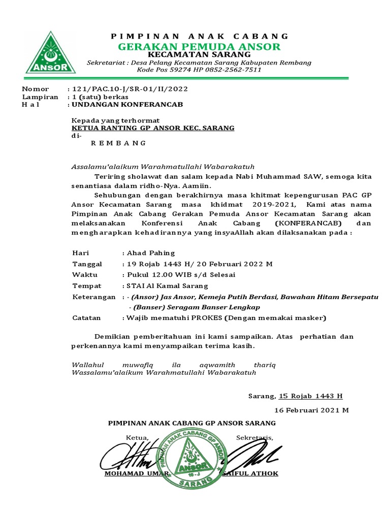 Surat Undangan Untuk Ranting | PDF