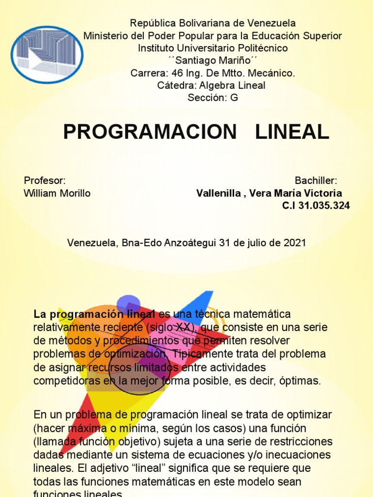 Programacion Lineal | PDF | Programación lineal | Matemáticas