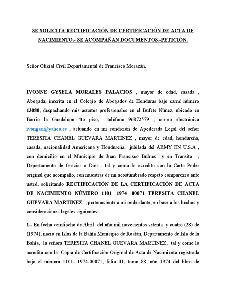Se Solicita Rectificación de Certificación de Acta de Nacimiento | PDF ... Se Solicita Rectificación de Certificación de Acta de Nacimiento | PDF ...