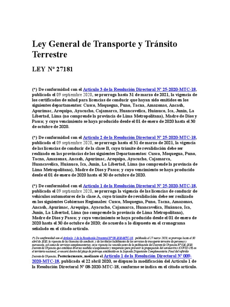Ley 27181 - Ley Gral Transp. Terrestre | Descargar gratis PDF | Regulación | Transporte
