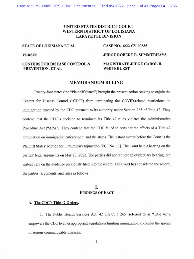 Title 42 Preliminary Injunction | PDF | Standing (Law) | Injunction