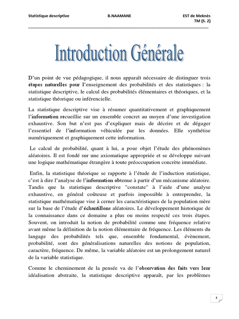 Cours de Stat Descriptive S2 TM (1) - Subject (Support Pédagogique ...