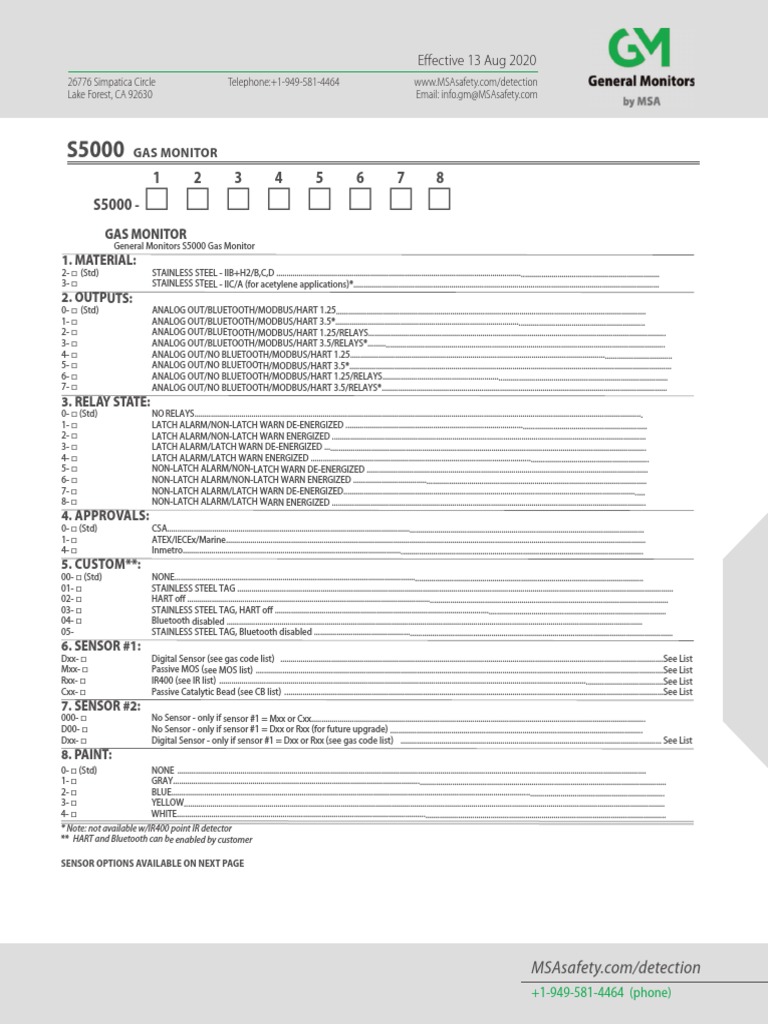 S5000 Gas Monitor Options | PDF | Relay | Sensor