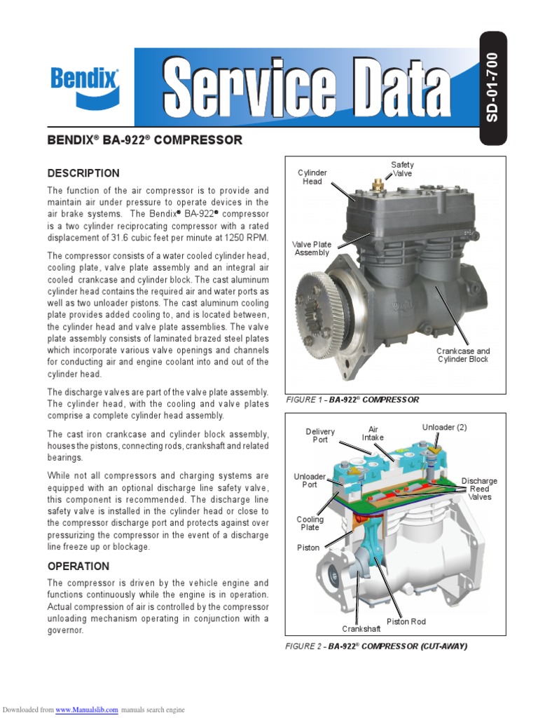 Air Compressor Bendix Ba922 | PDF | Piston | Valve