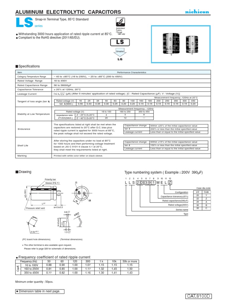 Aluminum Electrolytic Capacitors: Specifications | Download Free PDF ...