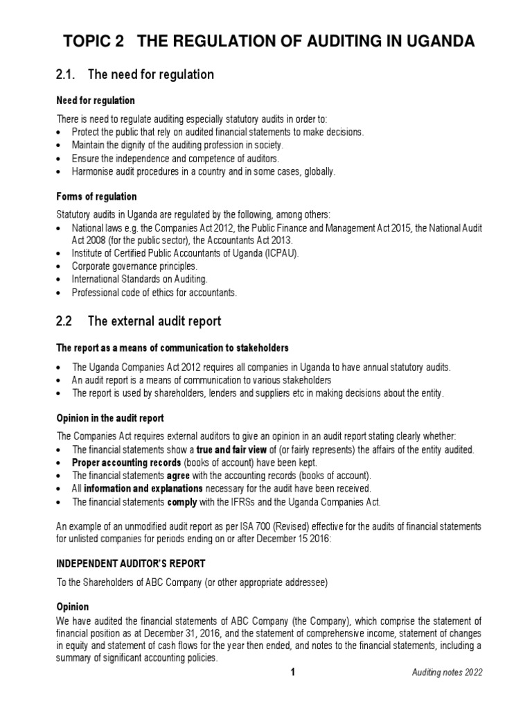 2022 TOPIC 2 - Regulation of Auditing | PDF | Audit | Going Concern