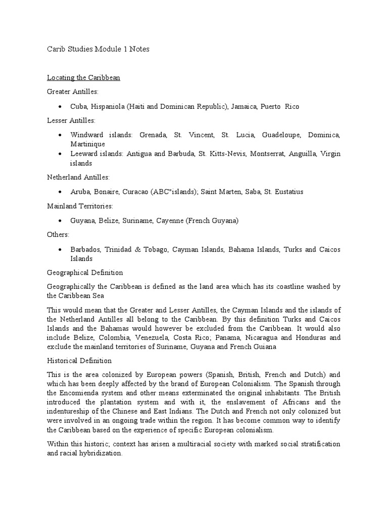 Carib Studies Module 1 Notes | Download Free PDF | Caribbean | Social ...