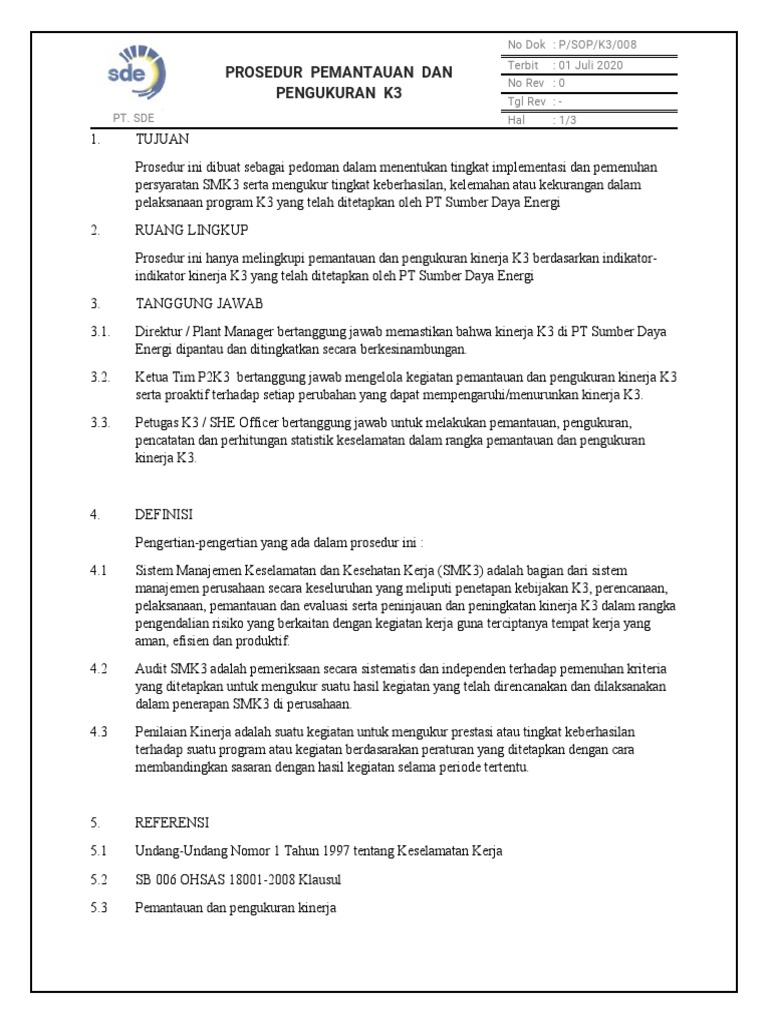 Prosedur Pemantauan Kinerja K3 | PDF