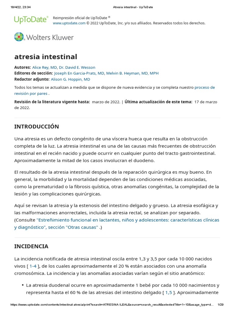 Atresia Intestinal - UpToDate | PDF | Enfermedades y trastornos ...