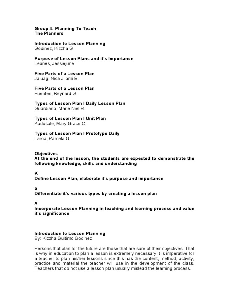 Introduction To Lesson Planning | PDF | Lesson Plan | Teachers