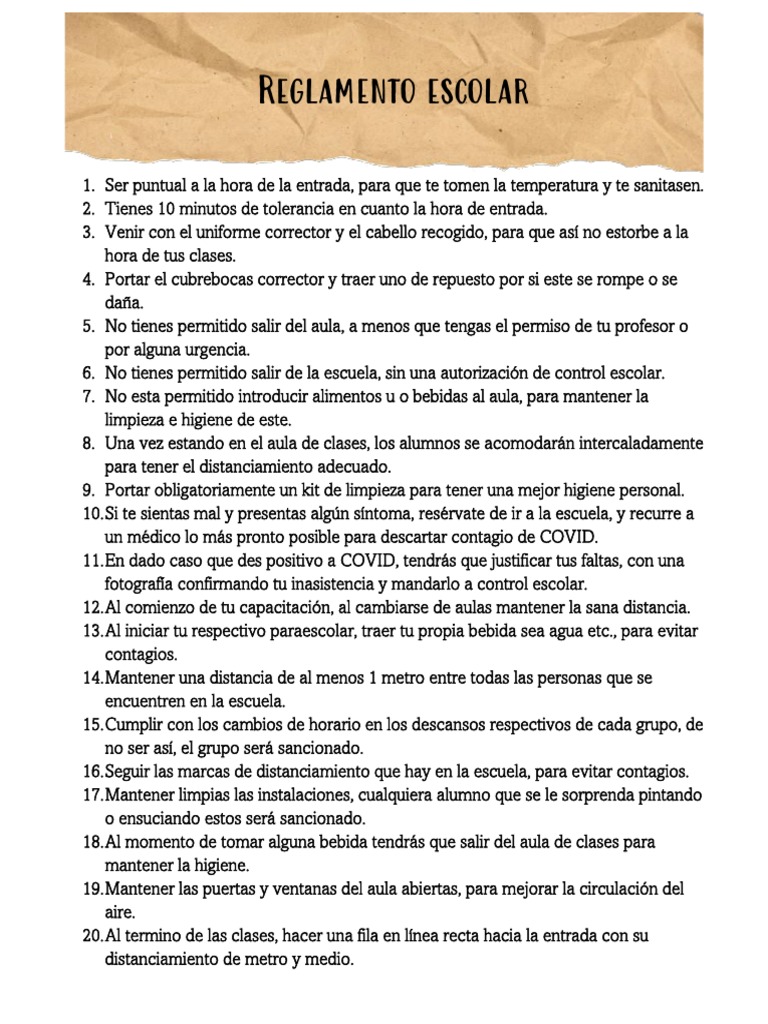 Reglamento Escolar. | PDF