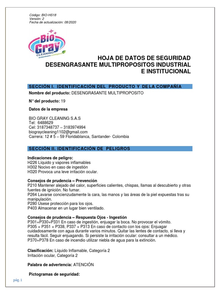 FDS Desengrasante Multiproposito | PDF | Agua | Toxicidad