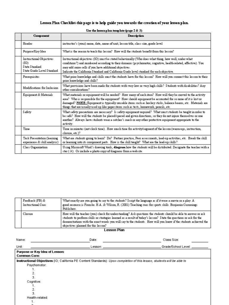 Blank Pe Lesson Plan Template | PDF | Lesson Plan | Teaching