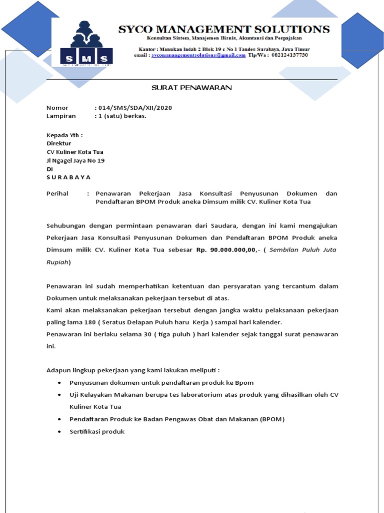 Penawaran CV Kuliner Kota Tua | PDF