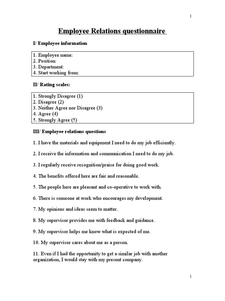 Employee Relations Questionnaire | PDF | Applied Psychology | Cognition
