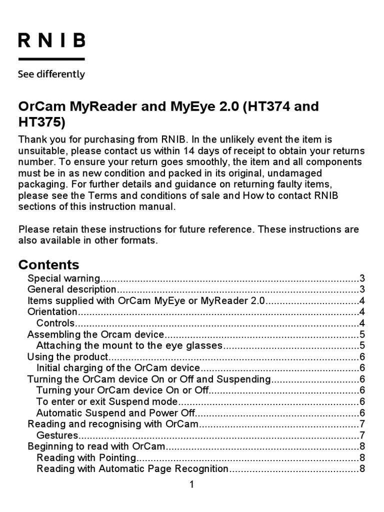 Orcam Myreader and Myeye 2.0 (Ht374 and Ht375) | PDF | Recycling | Qr Code