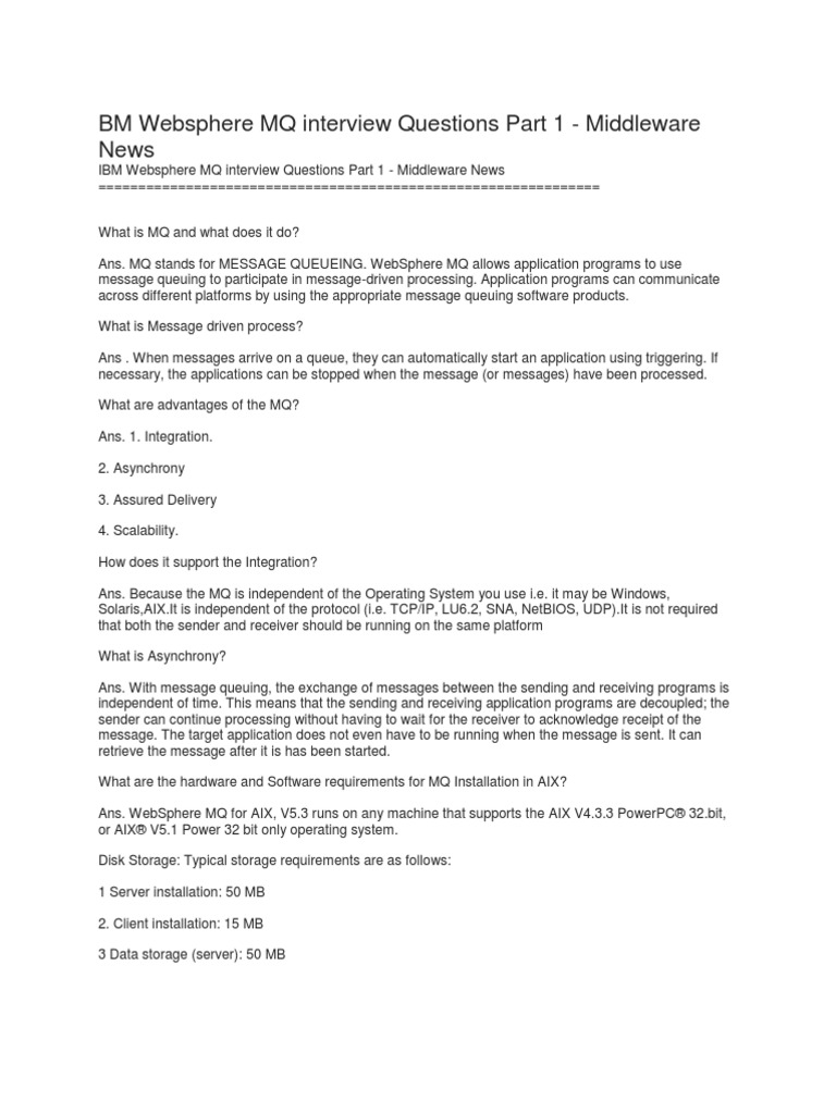 Bm Websphere Mq Interview Questions Part 1 Pdf Computer Engineering