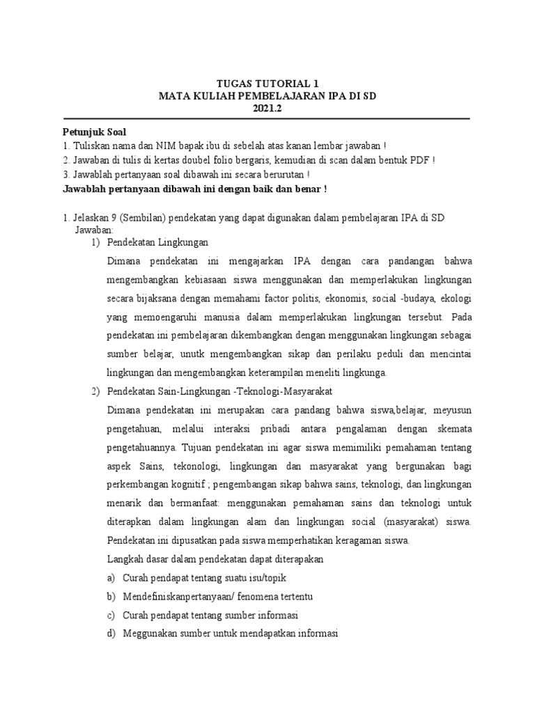 Tugas Tutorial 2 PBM Ipa Di SD | PDF