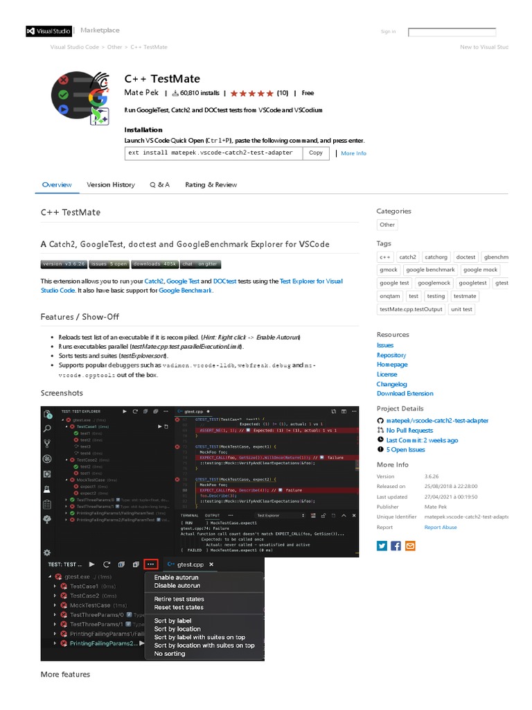 C++ TestMate - Visual Studio Marketplace | Download Free PDF ...