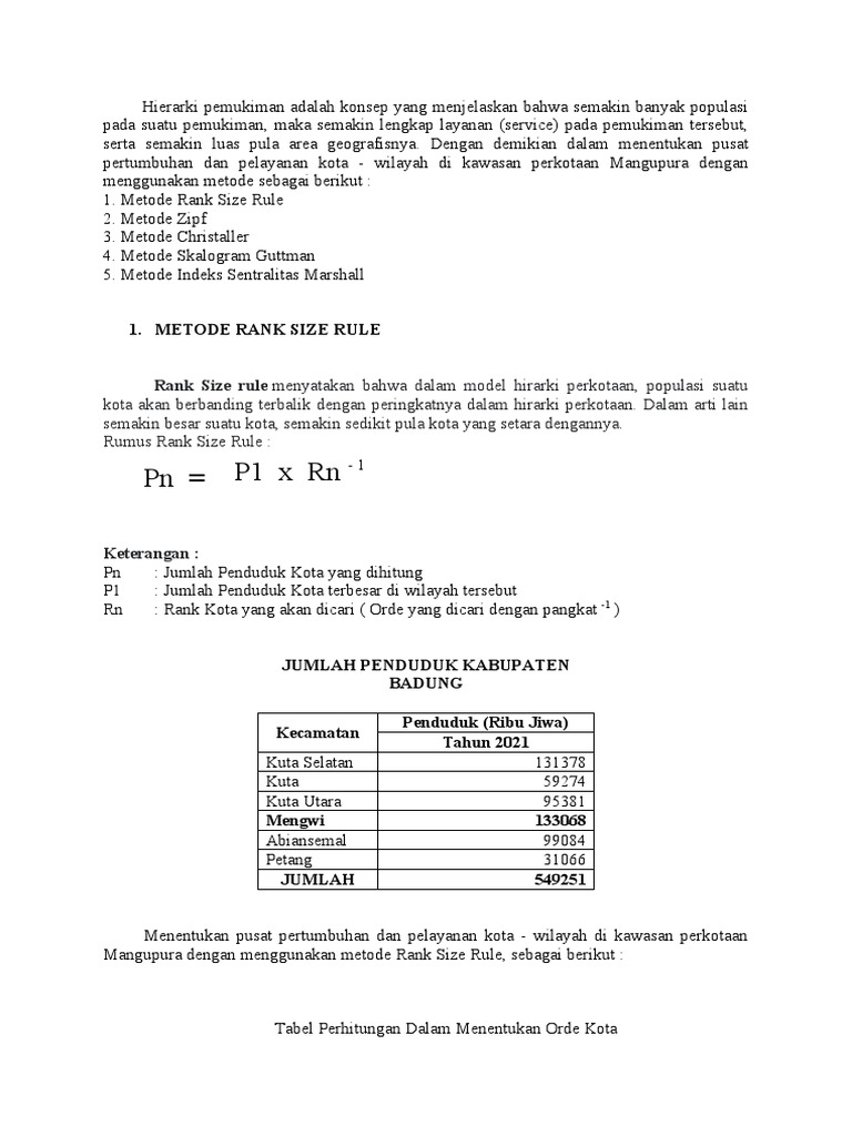 PN P1 X RN: 1. Metode Rank Size Rule | PDF