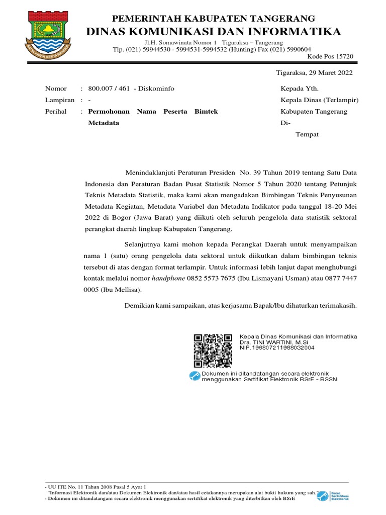 461 (Permohonan Nama Peserta Bimtek Metadata) | PDF