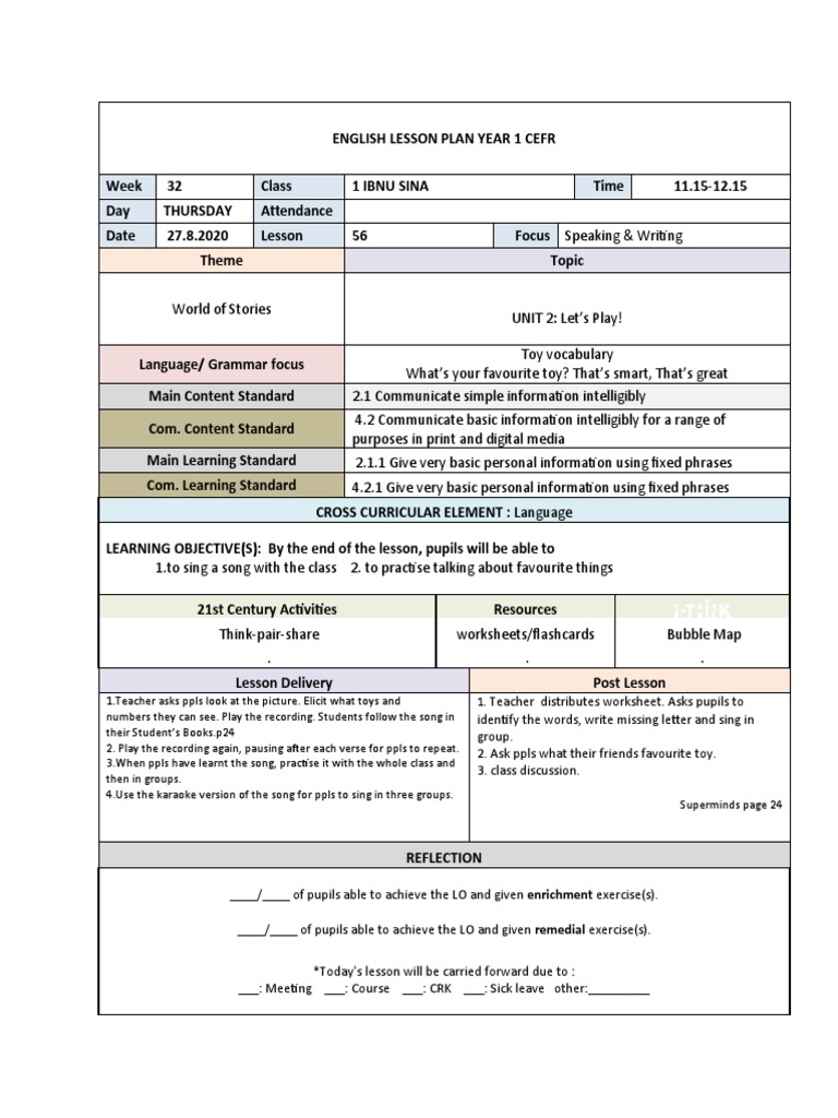 Update Y1 Lesson Plan Week 16 | PDF | Lesson Plan | Reading Comprehension
