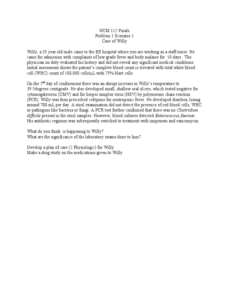 NCM 112 Scenario 1 Finals | PDF