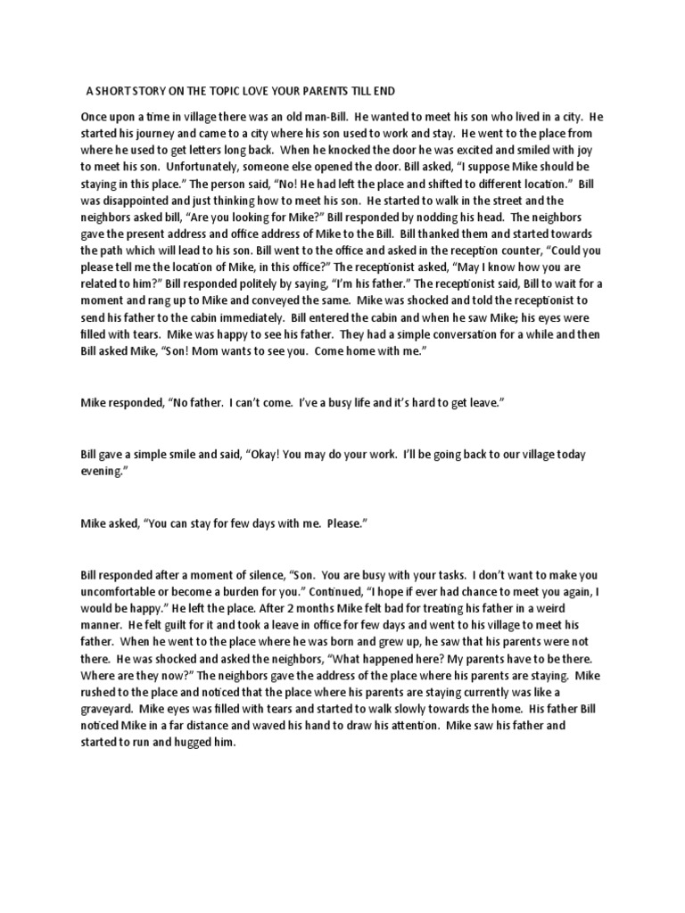 A Short Story On The Topic Love Your Parents Till End | PDF