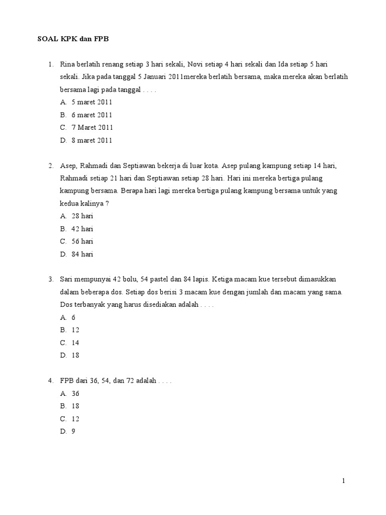 Soal KPK Dan FPB | PDF